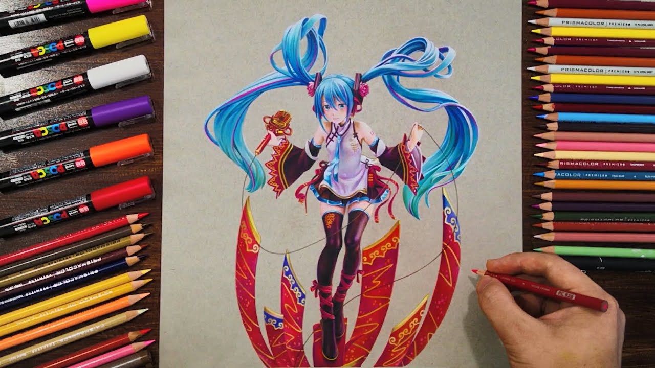 Drawing anime "Hatsune Miku" 3D | Colored pencil | Gold Artist - YouTube