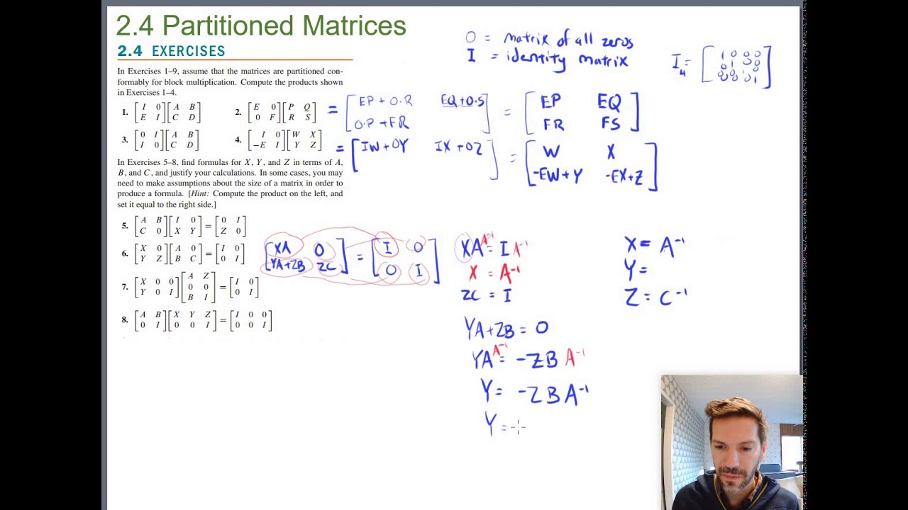 Partitioned Matrices homework examples (Math 204 Section 2.4 video 2 ...