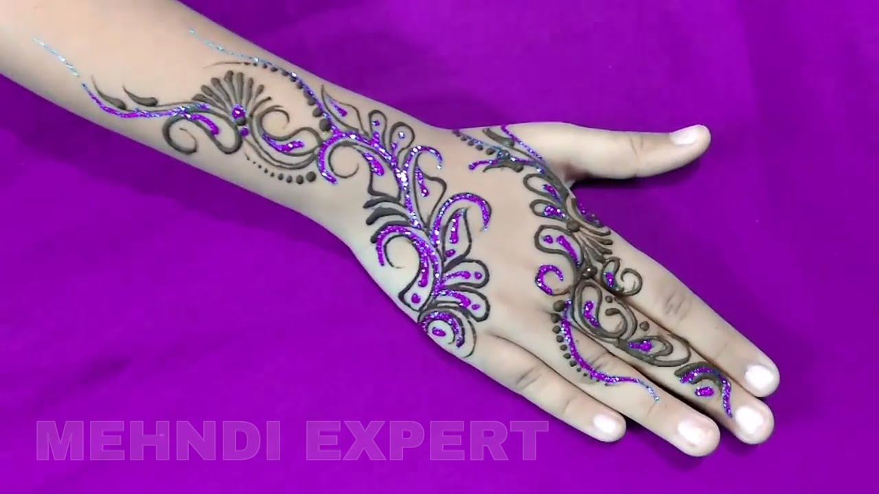Modern style mehndi design for all occasions with purple glitter ★ step ...