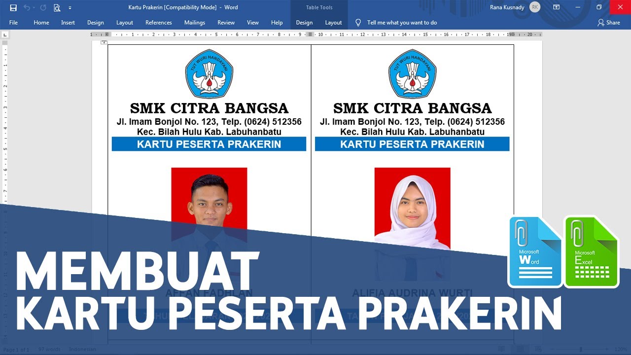 Membuat Kartu Peserta Prakerin Massal | Mail Merge Tutorial - YouTube