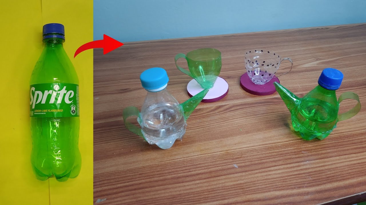 Plastic bottle craft ideas /How to make plastic bottle tea pot and cups ...