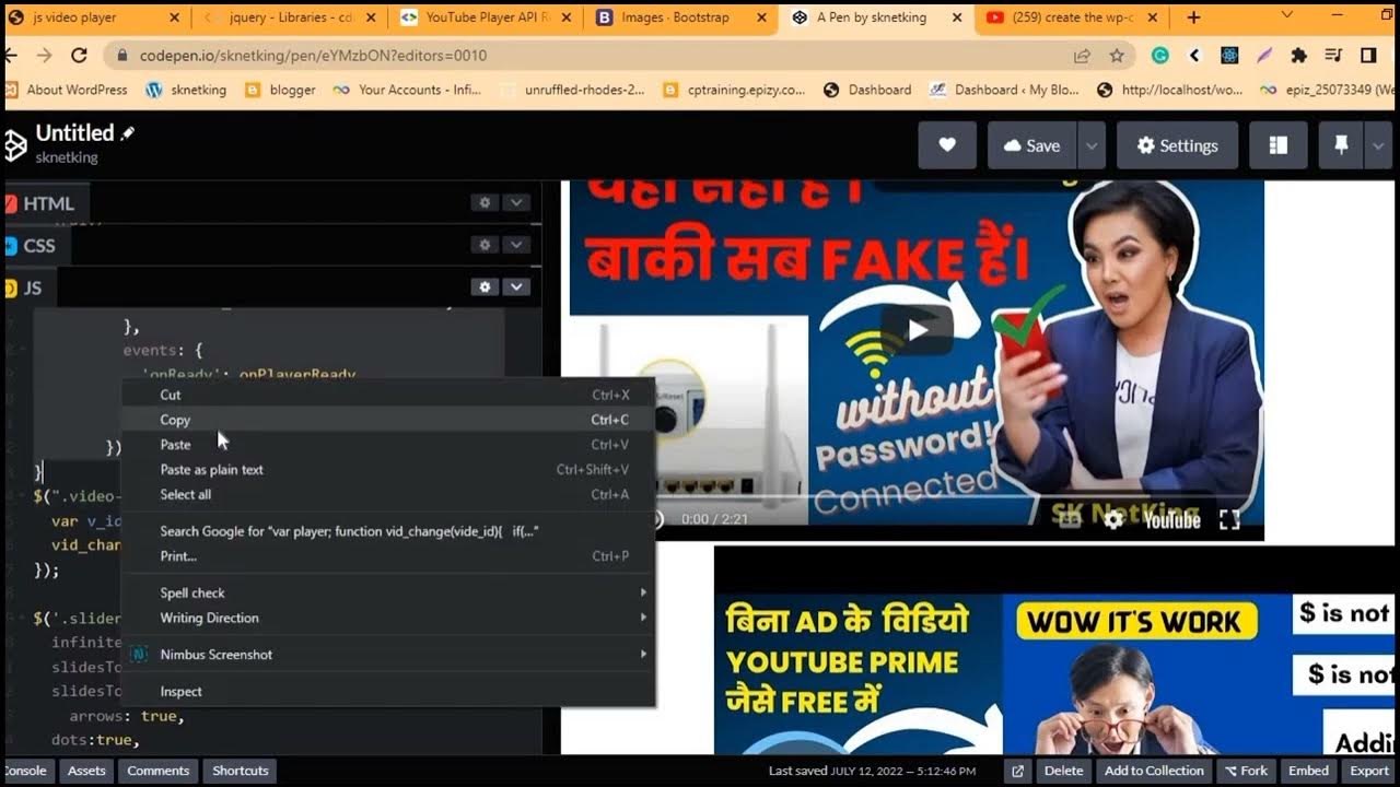 YouTube embedded video player by js part 2 || Custom video player by ...