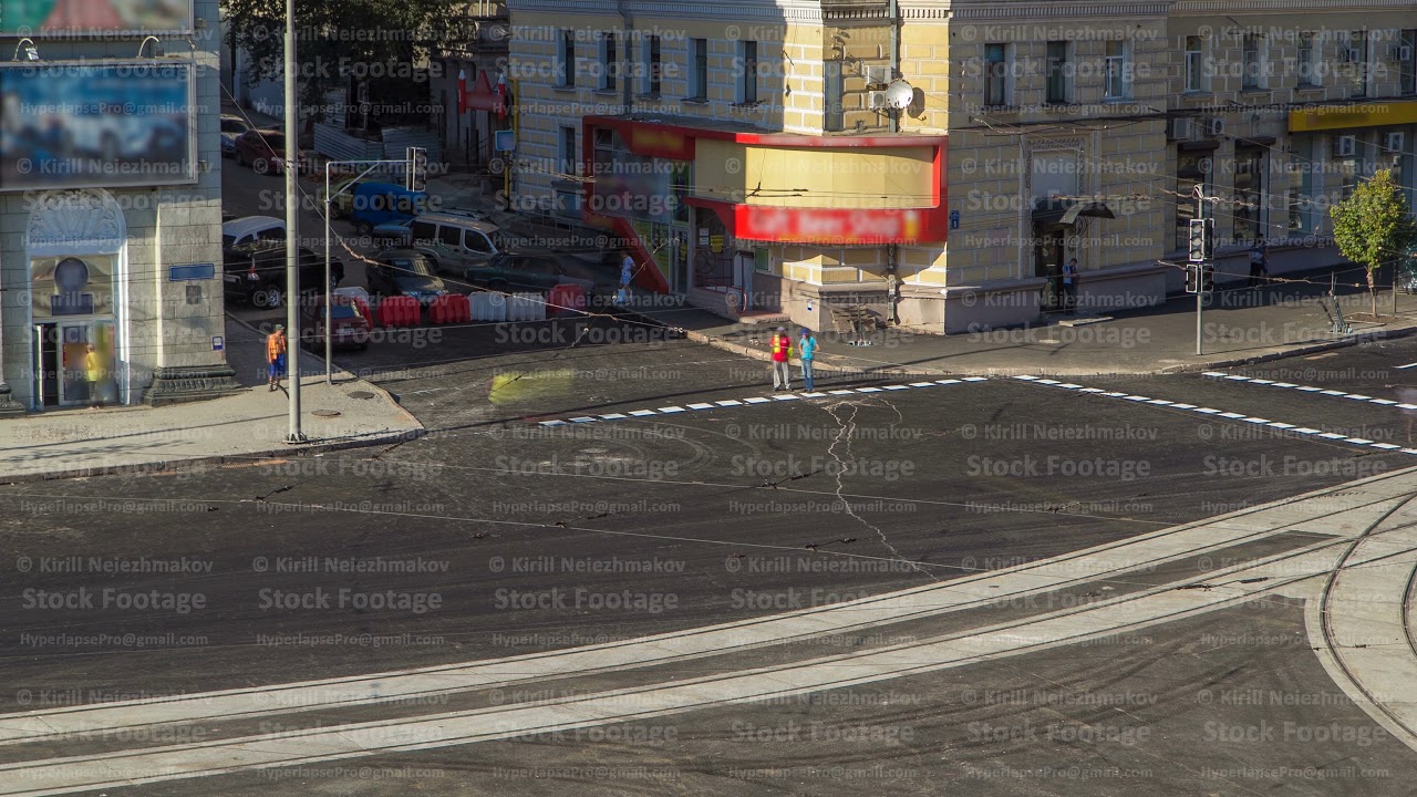 Road marking on the road repair site after asphalting timelapse. Road ...