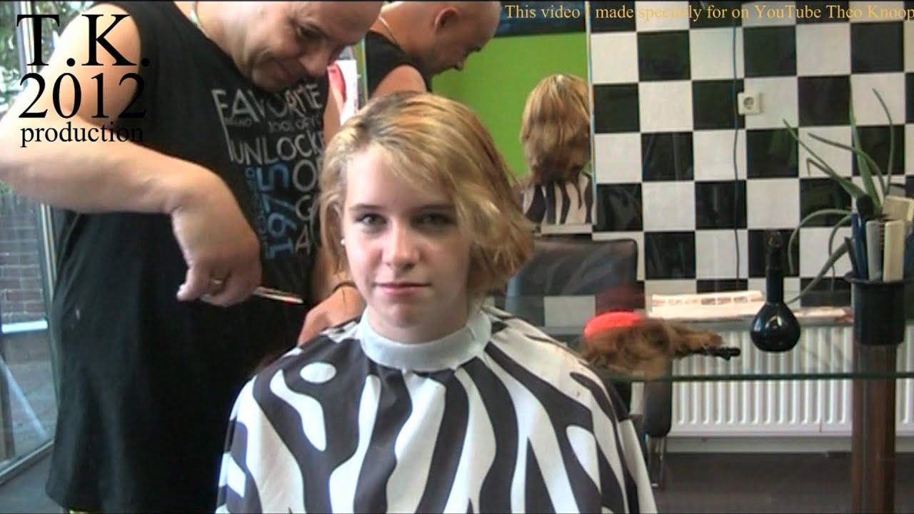 Short make-over video. Long to short hair of Lisa, by Theo Knoop - YouTube