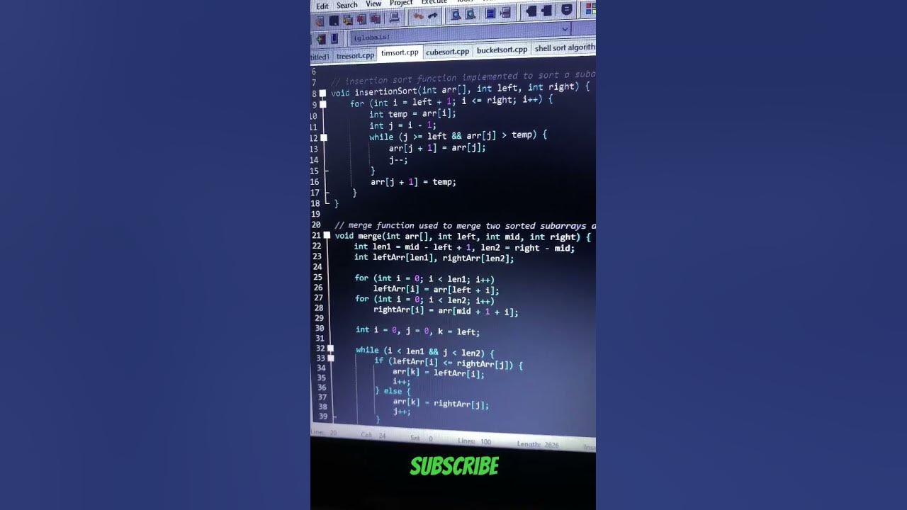 Tim Sort In C Coding Codelife Codinglife Computerprogramming Youtube