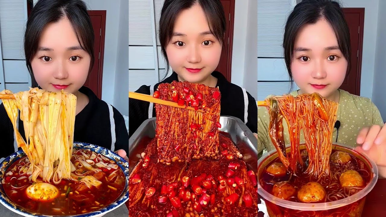 MUKBANG FOOD / SHOW EATING CHILLI ENOKI MUSHROOM FLAVOR SPICY, WITH ...