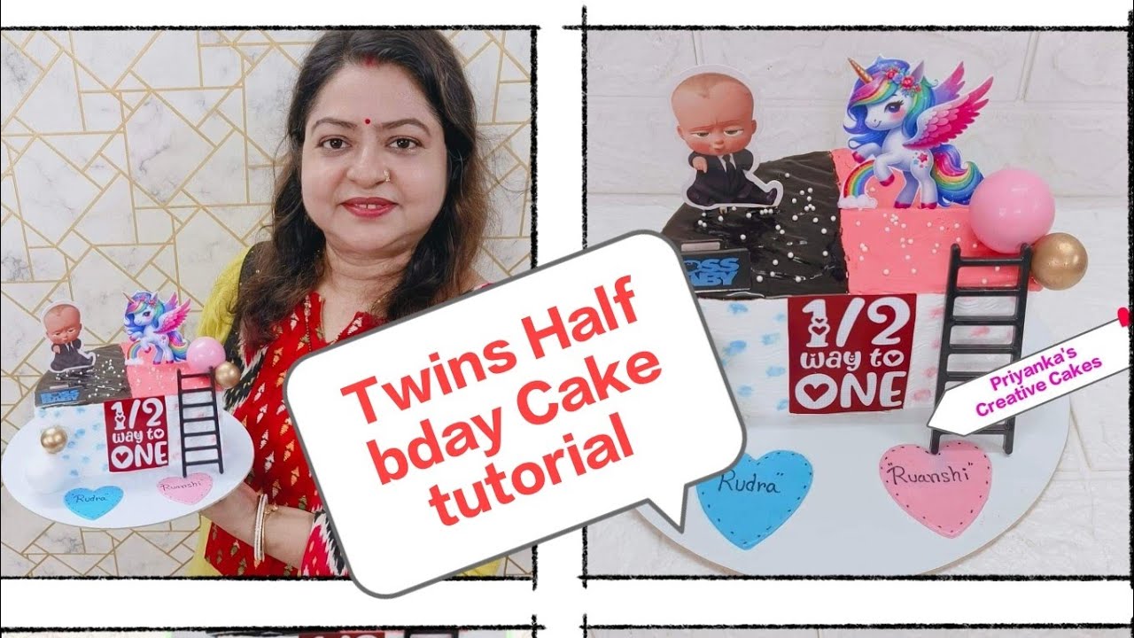 Twins Six months/ Half bday Cake design tutorial #like #subscribe #cakedecoratingtutorials # ...