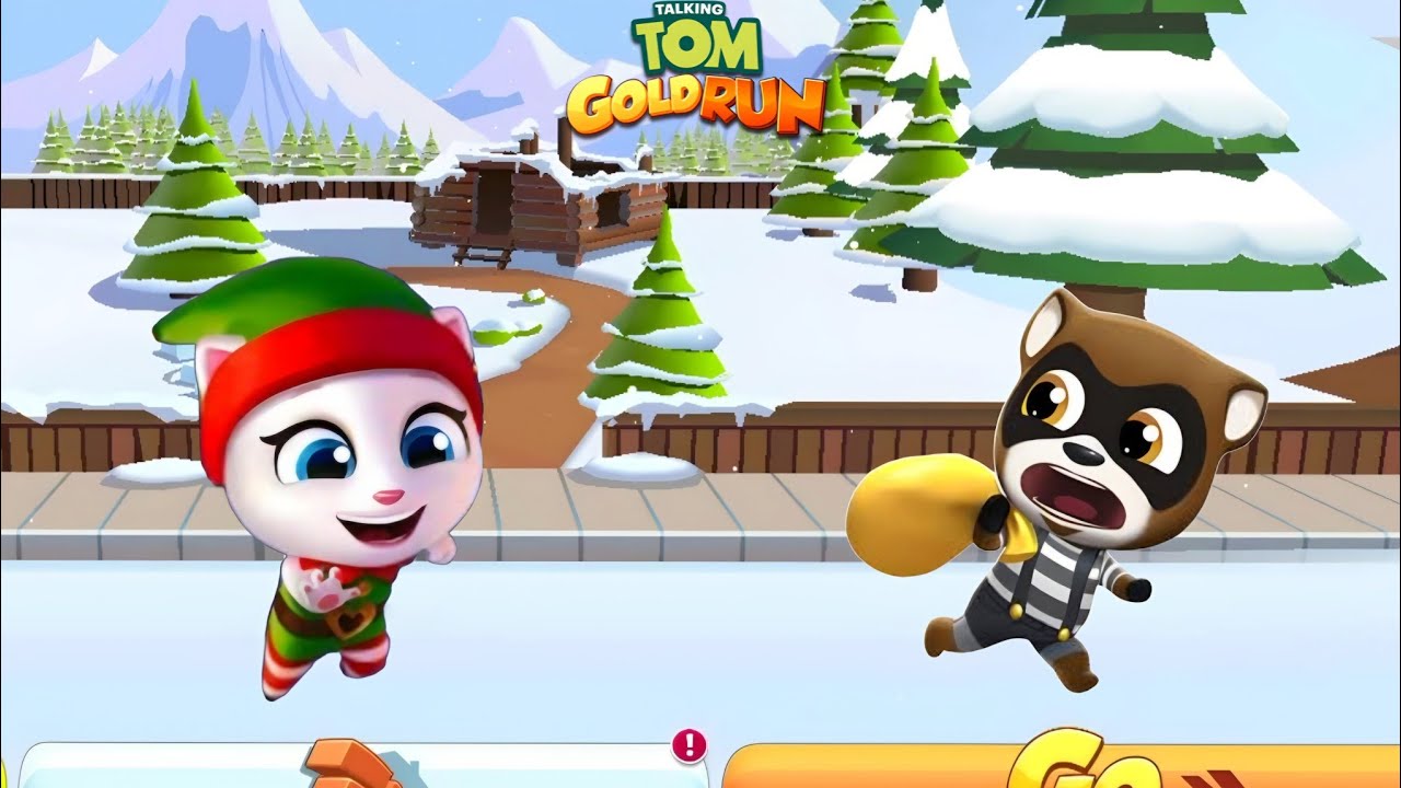 Talking Tom Gold Run || ELF ANGELA || Snow bol. ||. Full screen game ...