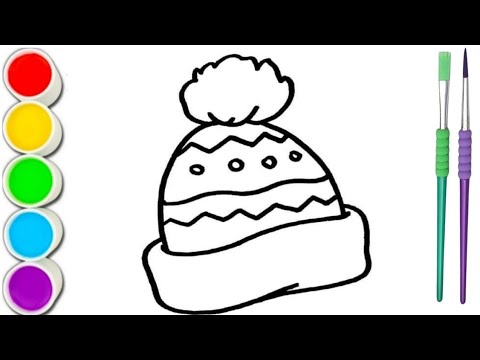How to draw a winter het |easy winter cap drawing with colour step by ...