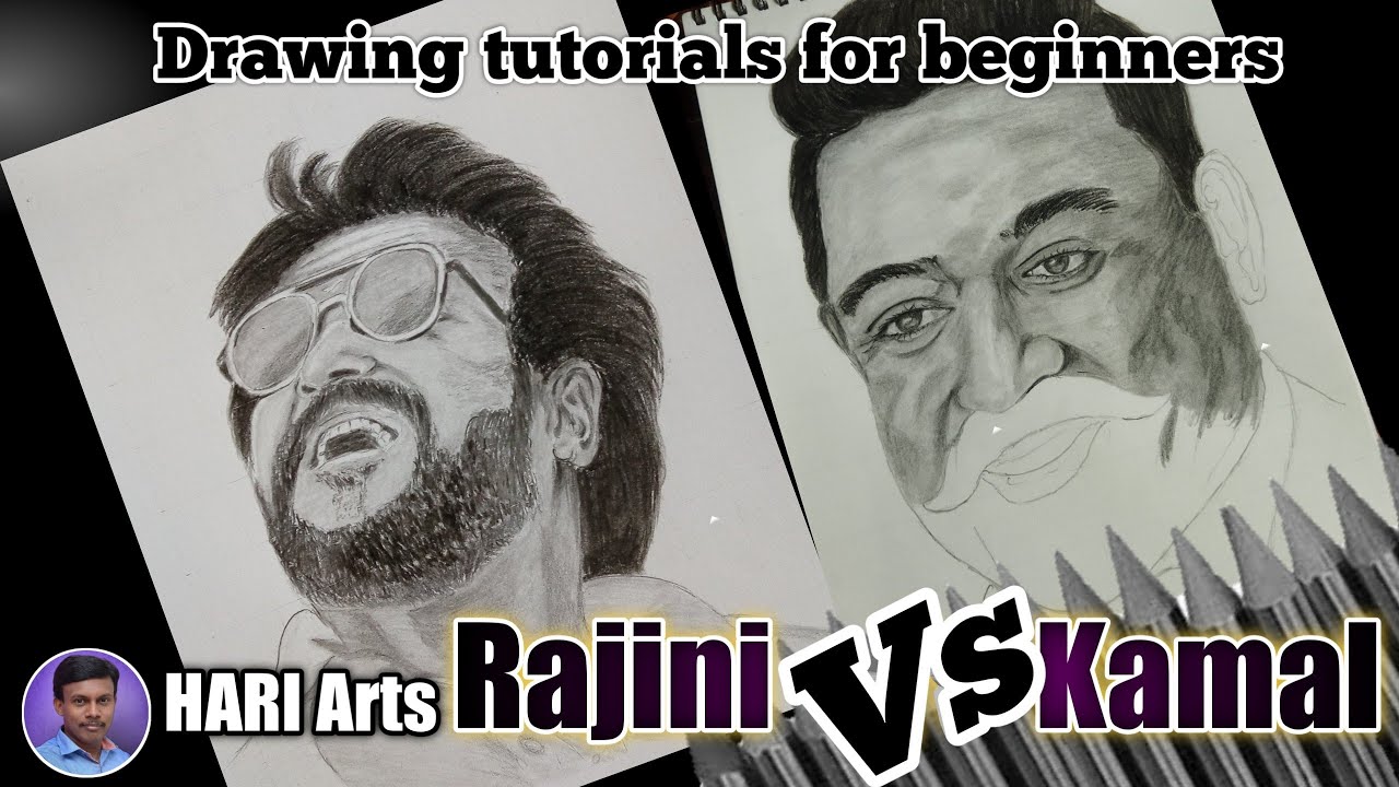 Tamil Actre Rajini Vs Kamal | Drawing step by step tutorial | Rajini ...