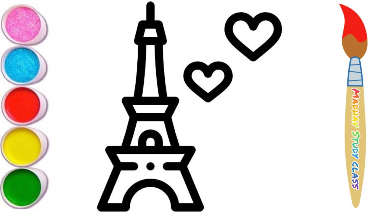 Eiffel Tower with Heard Easy Drawing, Colouring & Painting for Kids ...