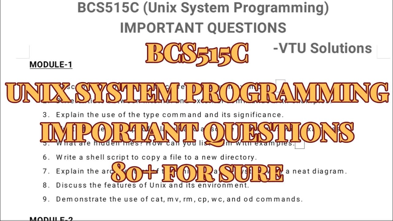 Unix System Programming, Super important questions, 22 scheam, 5th sem ...