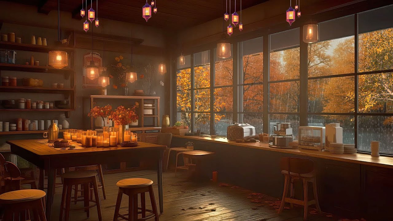 Autumn Rainy Day in Cozy Coffee Shop - Background Jazz Music for Work ...