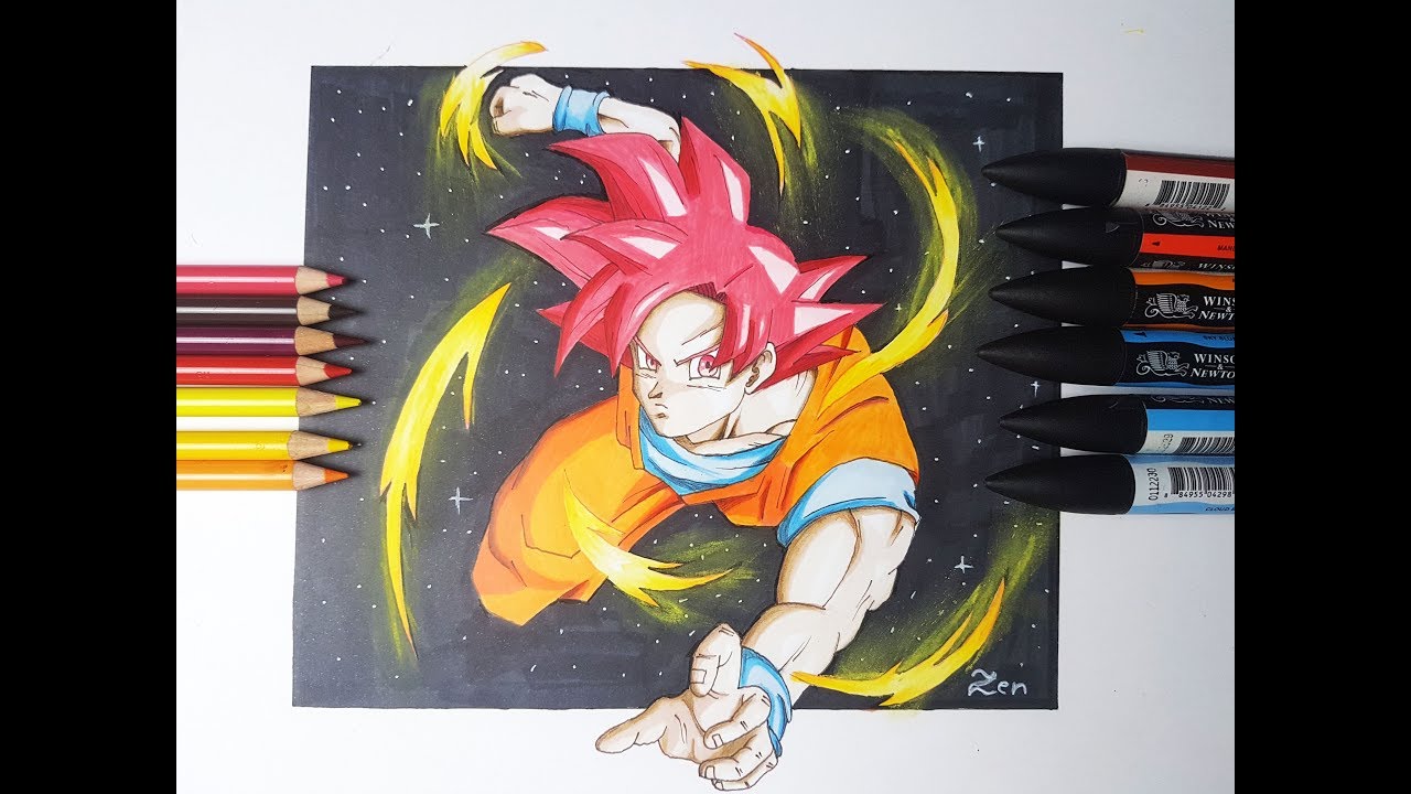 Comment dessiner SANGOKU SSJ GOD avec des promarkers, Drawing - YouTube