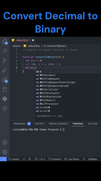 Convert Decimal To Binary Using Function Codesecret Programming Javascript Virshorts Youtube