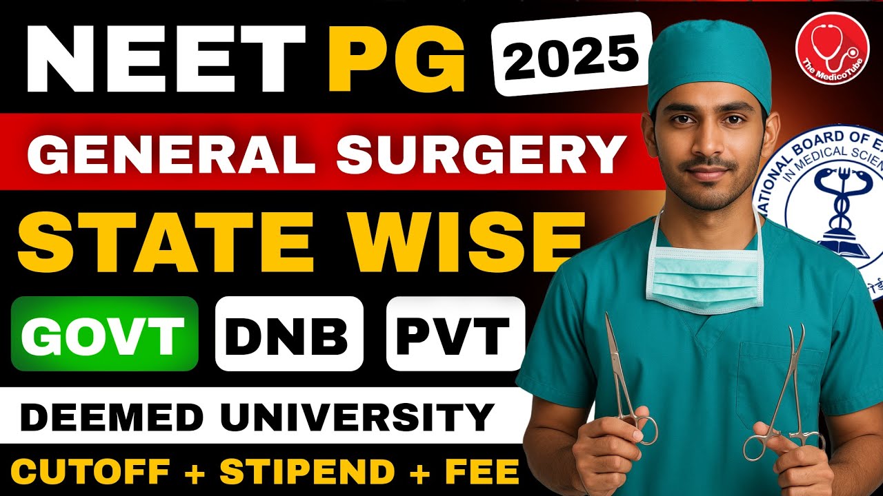 📢 NEET PG 2025🔥 GENERAL SURGERY STATE WISE CUTOFF | GOVT VS DNB VS PVT VS DEEMED | FEES ...