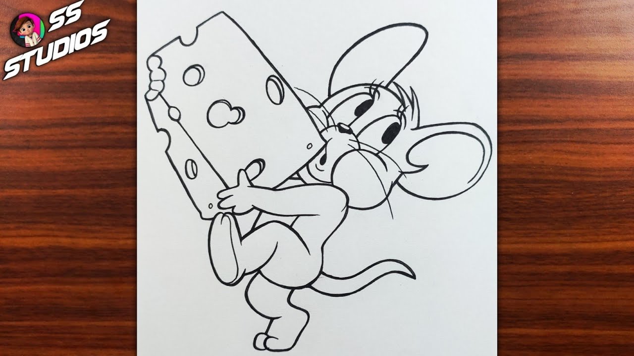 how to draw jerry the mouse | how to draw jerry stealing cheese step by ...