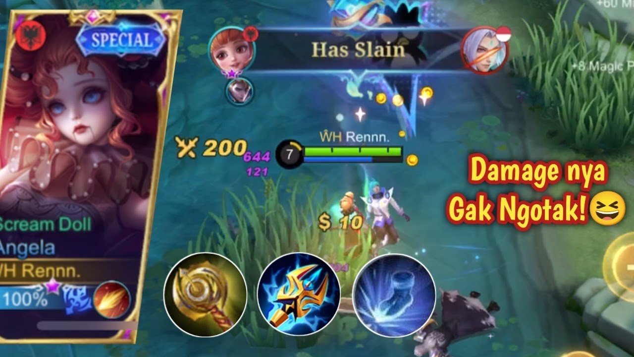 ANGELA MAGE FULL DAMAGE | SKILL 1 MUSUH SEKARAT! BUILD ANGELA TERSAKIT ...