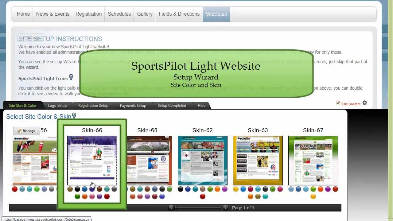 SportsPilot Light Website - Setup Wizard - Site Skin and Color - YouTube