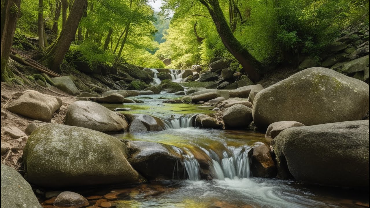 Beautiful Mountain River Flowing Sound. Forest River, Relaxing Nature ...