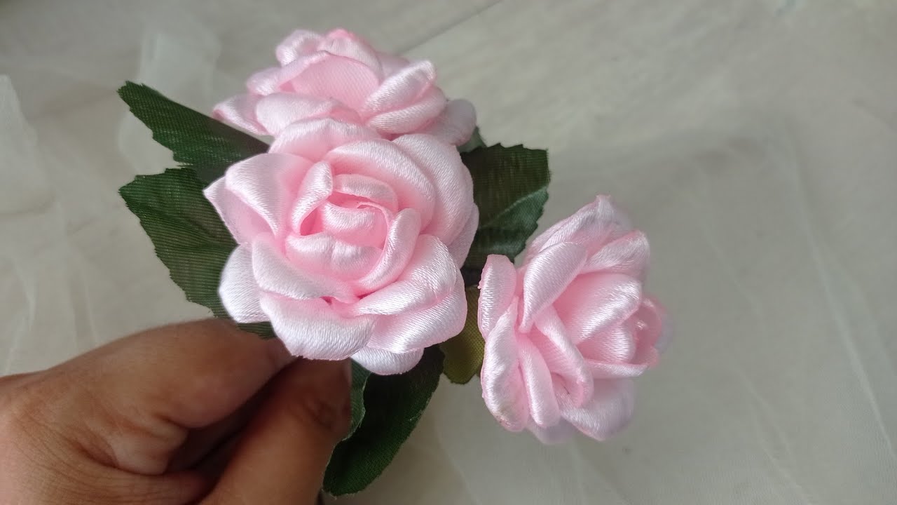 DIY | How to make satin ribbon rose flower | Rose flower from satin ...