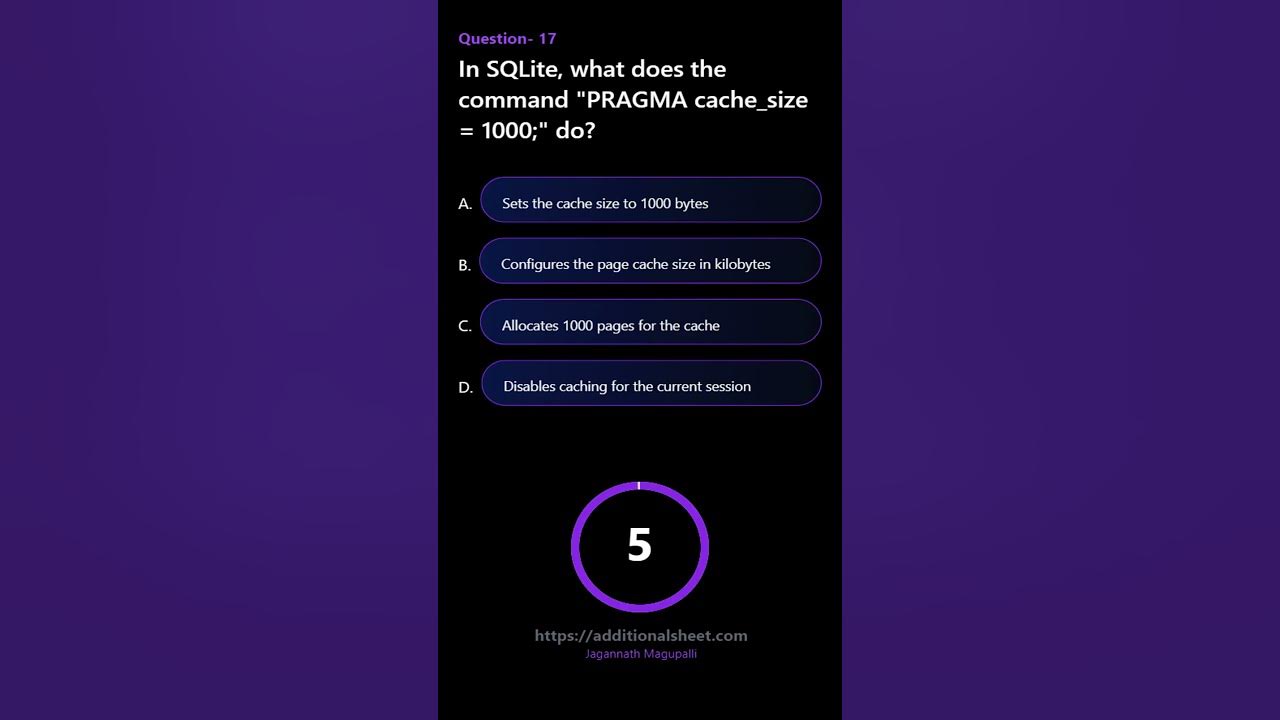 In SQLite what does the command PRAGMA cache size 1000 do - YouTube