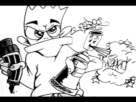 how to draw a crazy graffiti character Hokding a marker and a can - YouTube