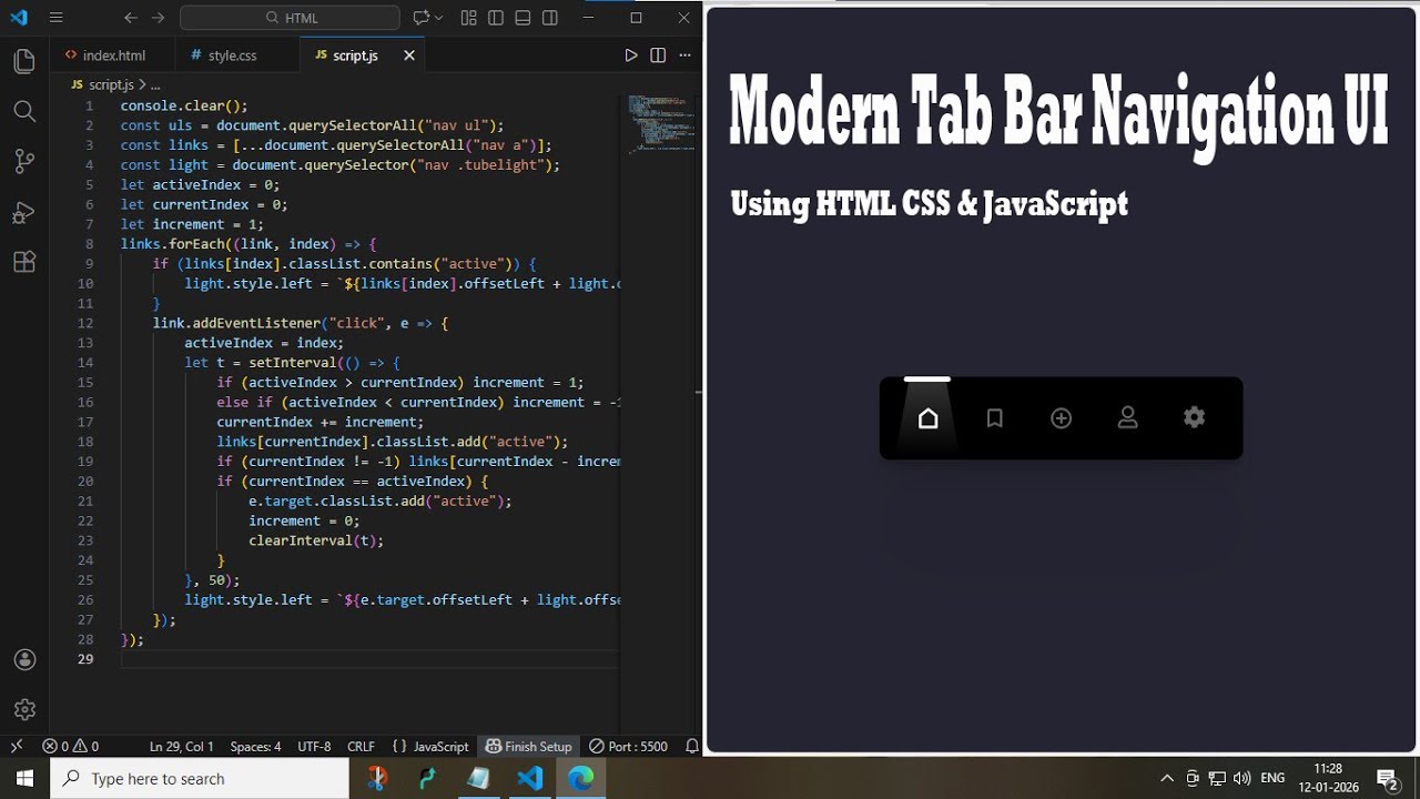 Modern Tab Bar Navigation UI using HTML CSS & JavaScript || Tab Bar ...