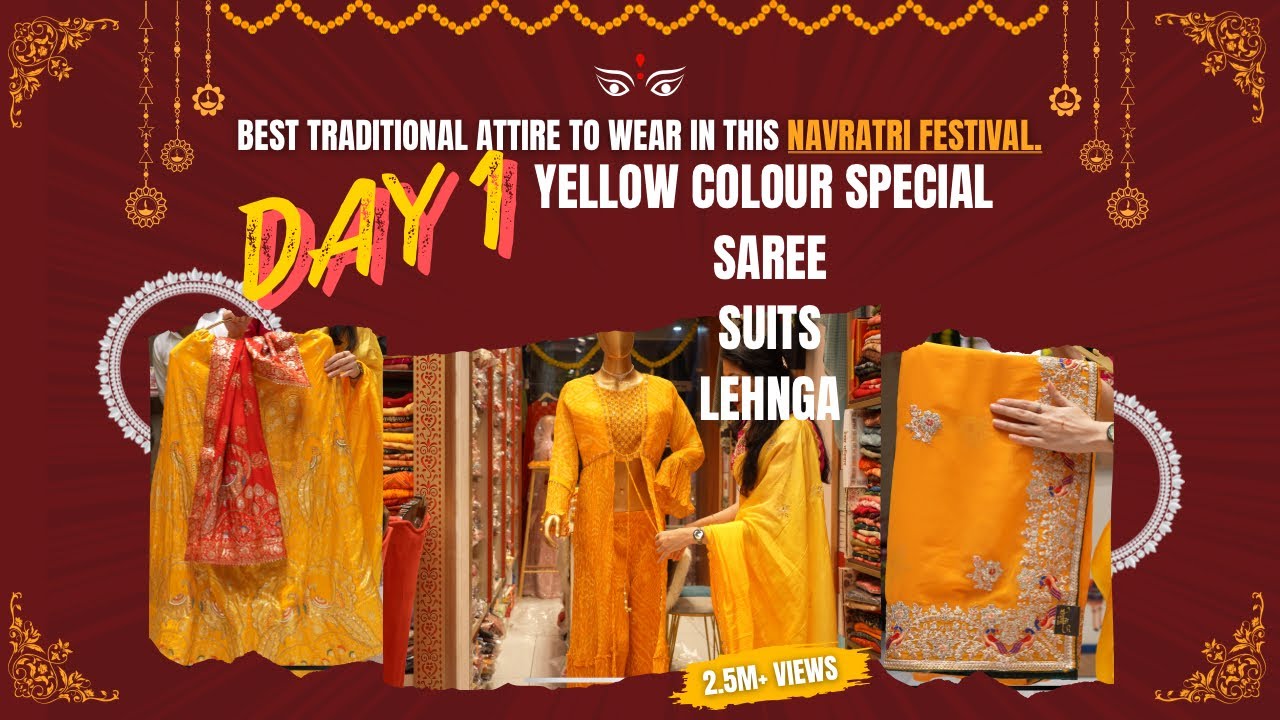 Day 1 Navratri yellow colour special #saree #suits #lehngacollection ...