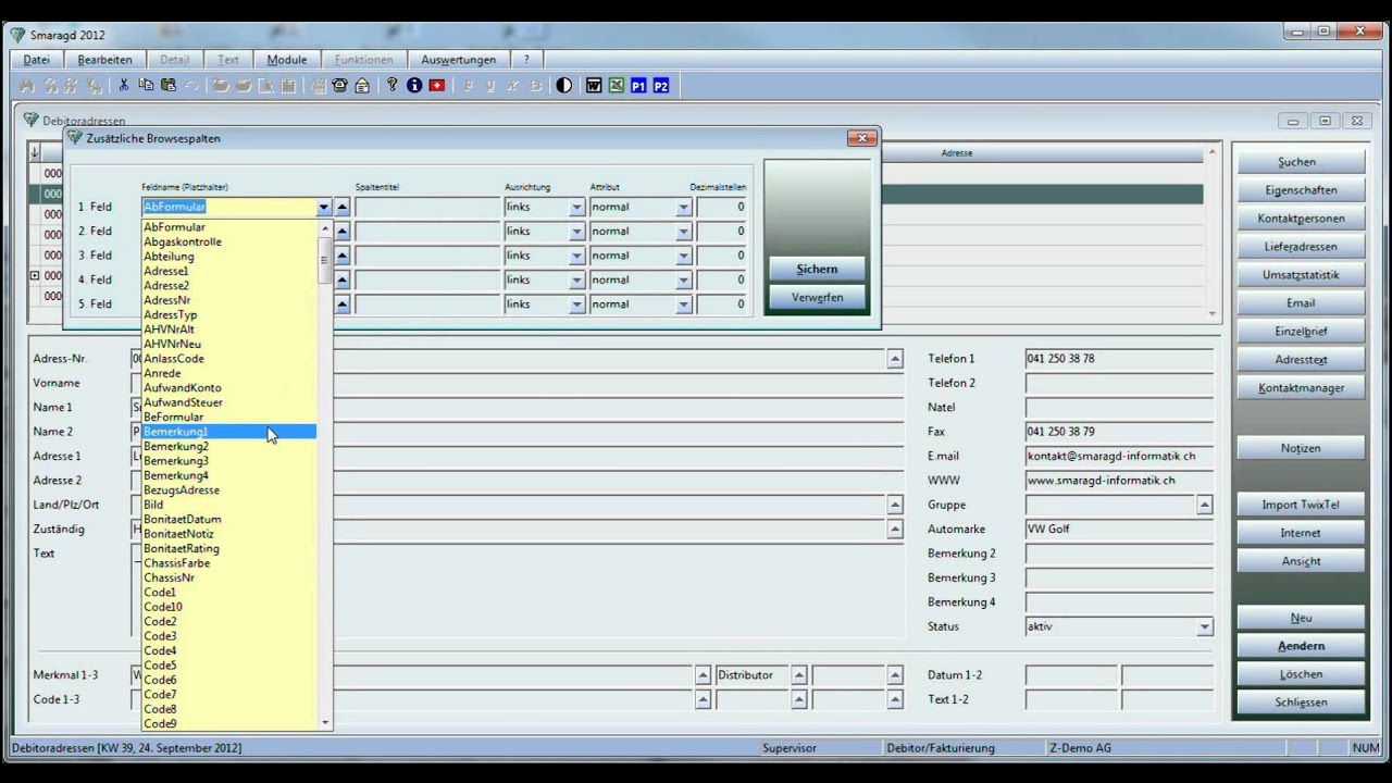 Smaragd Business Software - Benutzerdefinierte Spalten - YouTube