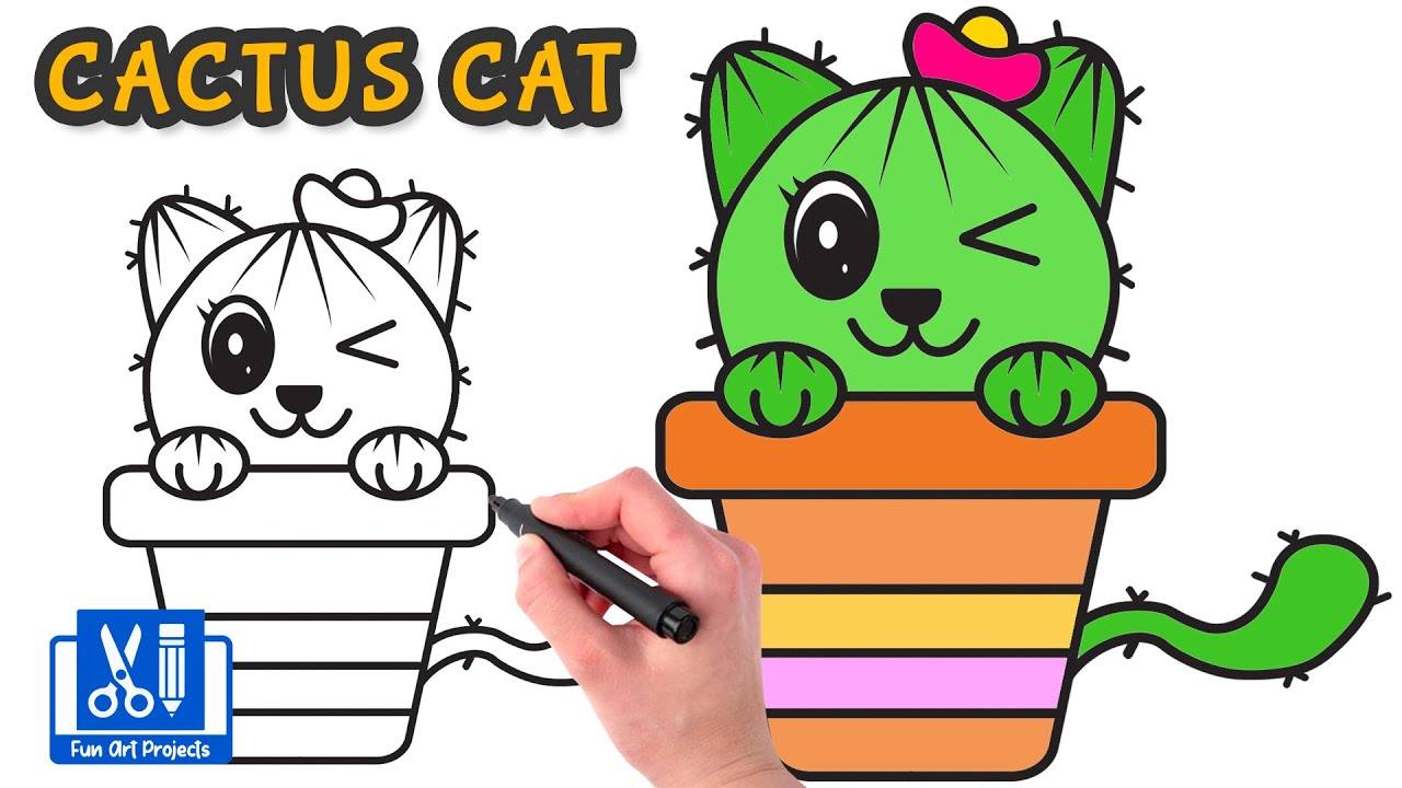How To Draw A Cactus Cat | Draw Cute Animals Step By Step - YouTube