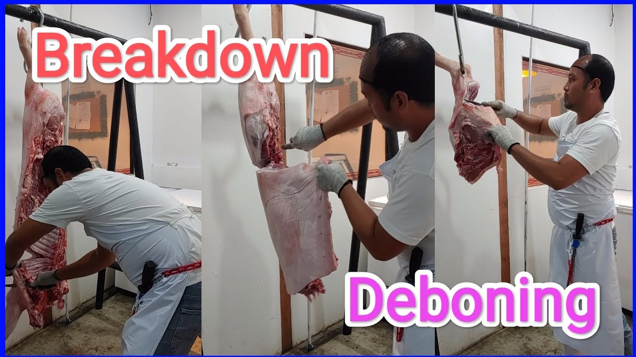 Breakdown and Deboning of Pork Half Carcass at Mall Size Meat Shop ...
