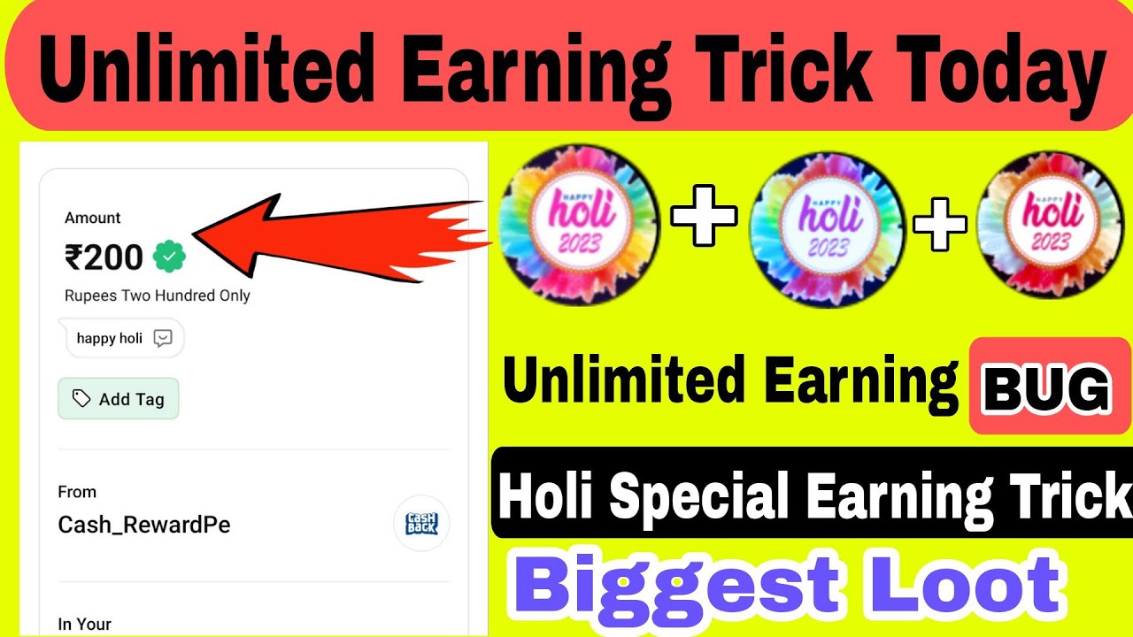 Holi Special New Unlimited Earning Bug | Today BUG trick | New Earning app 2023 | #factsapp ...