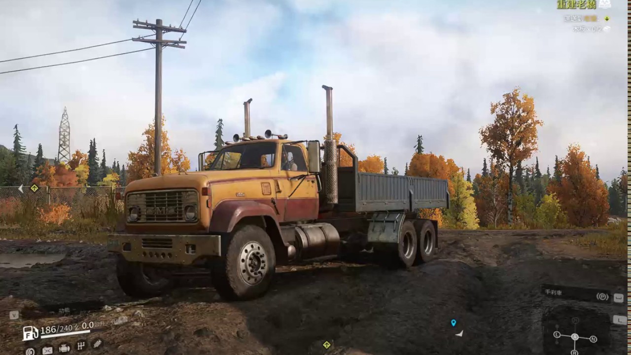 SnowRunner - GMC MH9500 Load Wooden Boards @ Black River - YouTube