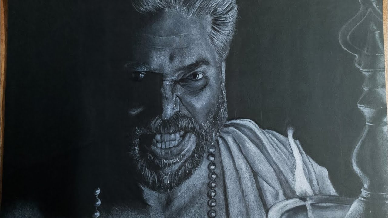 Bramayugam Mammootty drawing ️ | timelapse | sketch on black paper ...