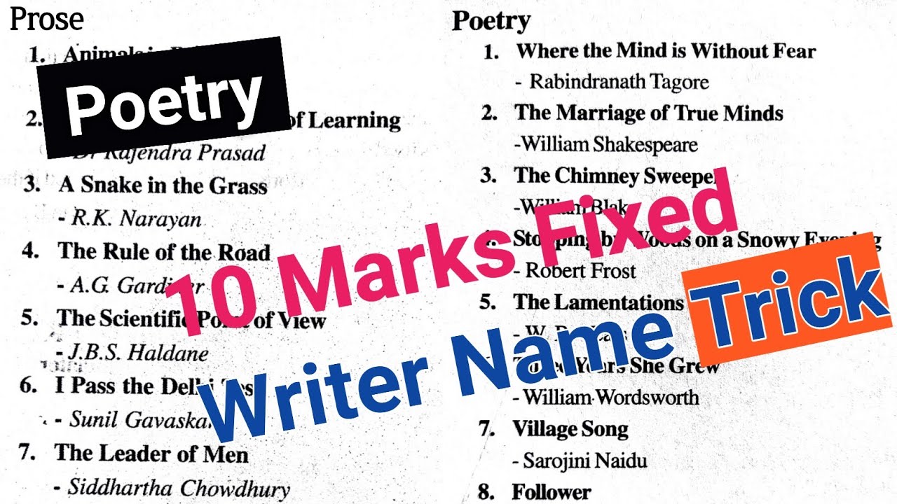 Class 11th English Writer Name Trick Bihar Board Poetry - YouTube