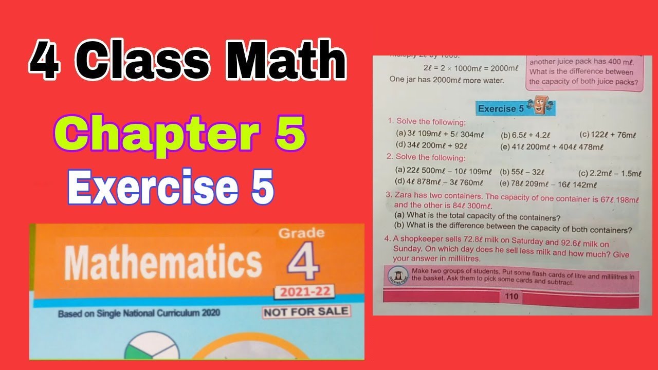 Class 4 Maths Chapter 5 Exercise 5 | Unit of capacity addition and ...