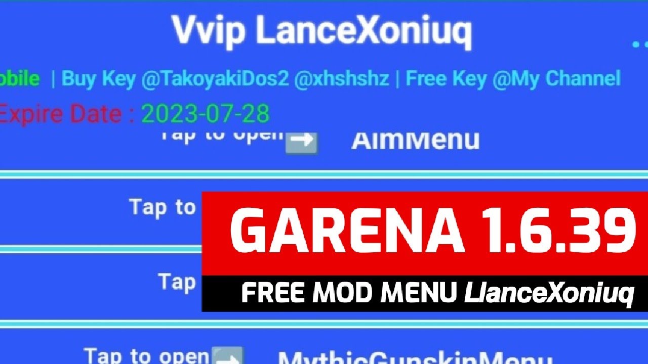 FREE CODM:GARENA | MOD MENU 1.6.39.VIP CHEAT(OUTDATED) - YouTube