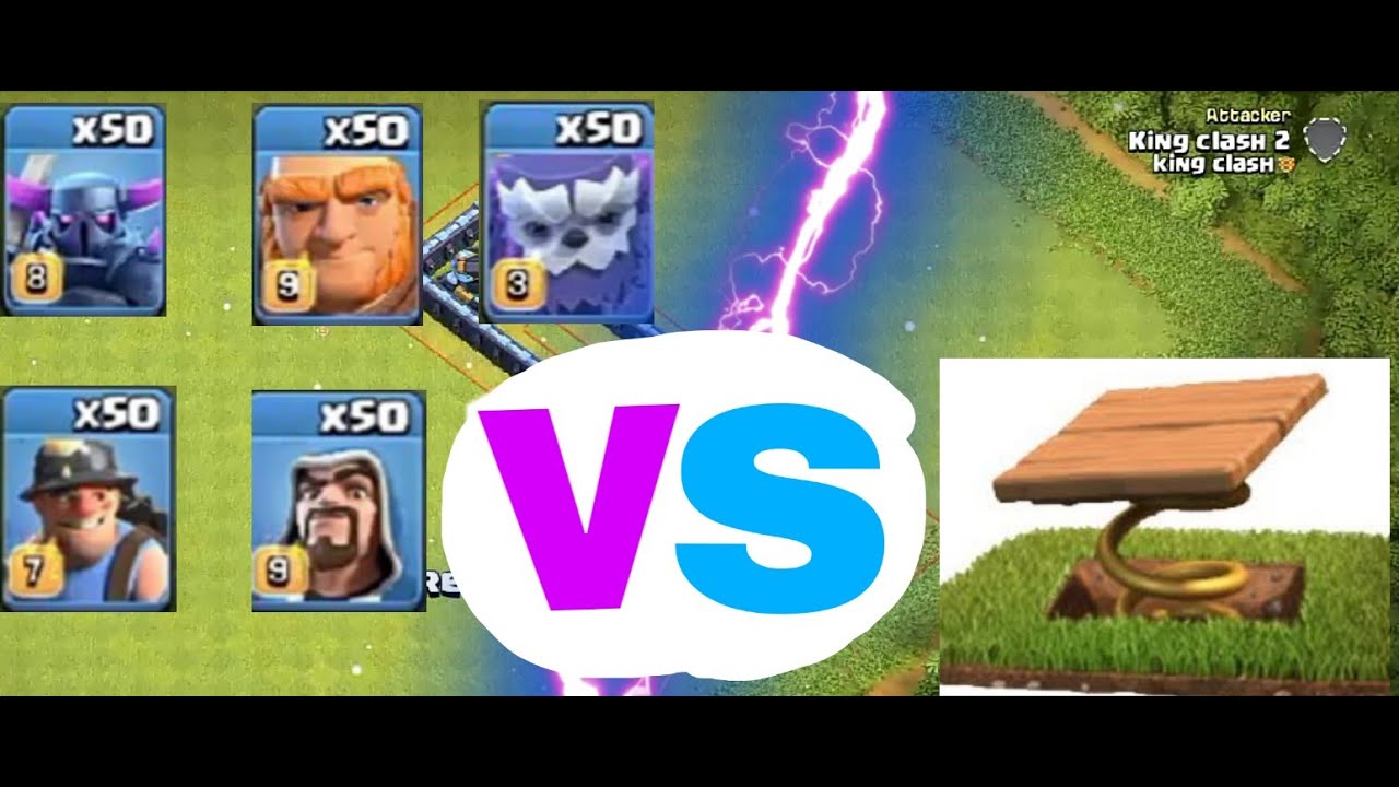50*spring trap VS gaint,yeti,pekka,wizard,minor - YouTube