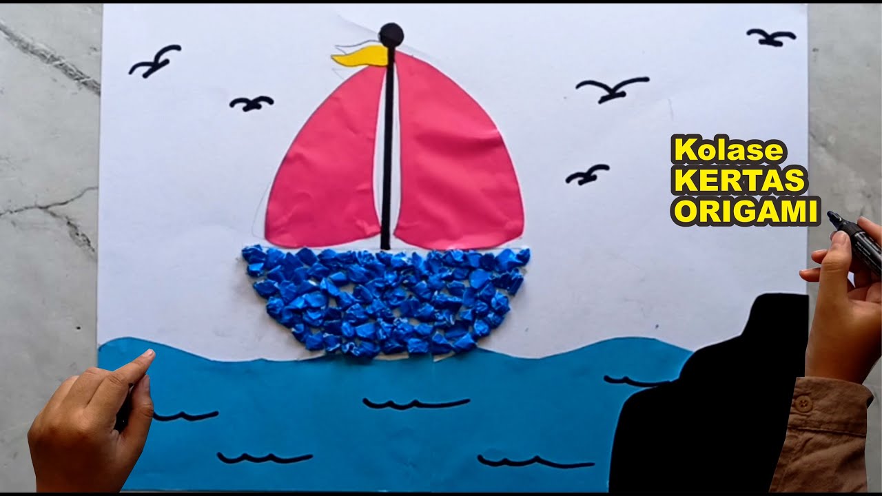 cara membuat kolase kapal dari kertas origami - make origami paper ship ...