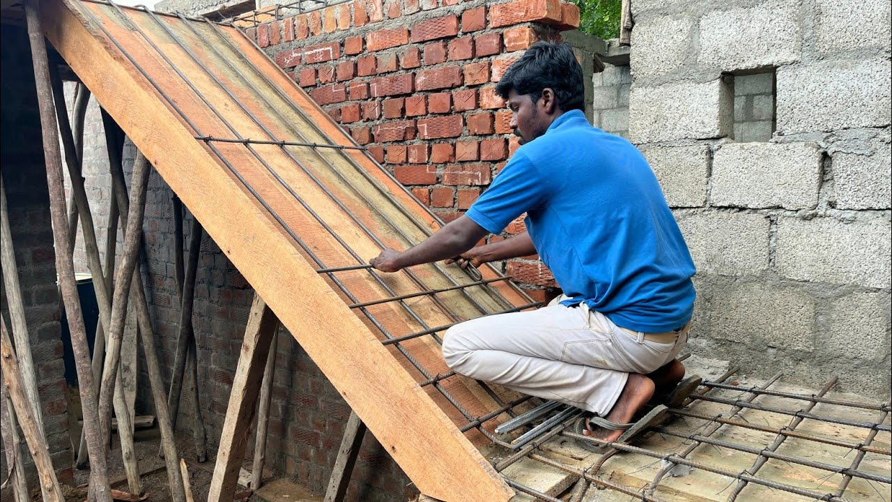 Staircase Construction Techniques of Reinforcement Iron Rod Install and ...