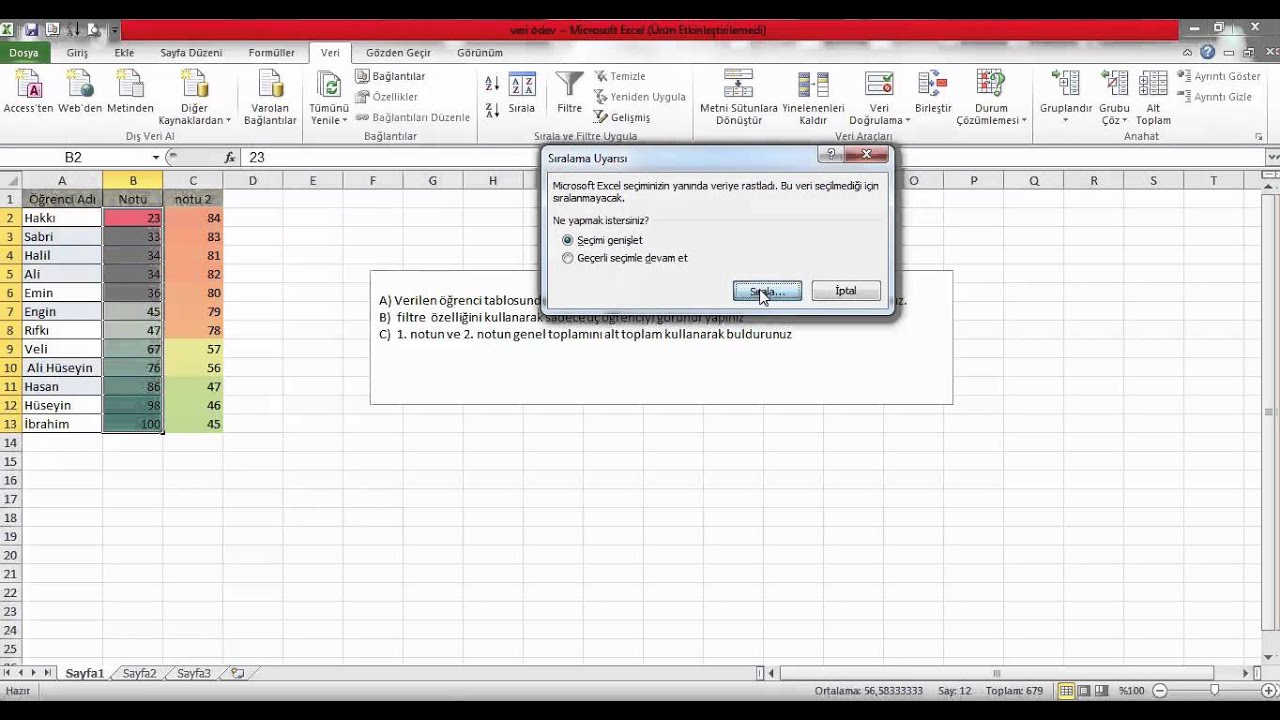 Excel - 8 / 10 (Veri analizi. Örnek uygulama) - YouTube