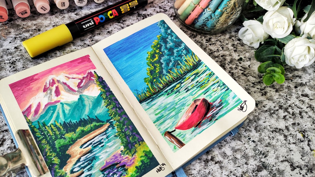 🌹Acrylic Markers Landscape | Vintage Travel Poster Easy tutorial - YouTube