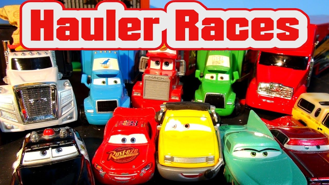 Pixar Cars Mack The Haulers Racing in Radiator Springs Race Track with ...