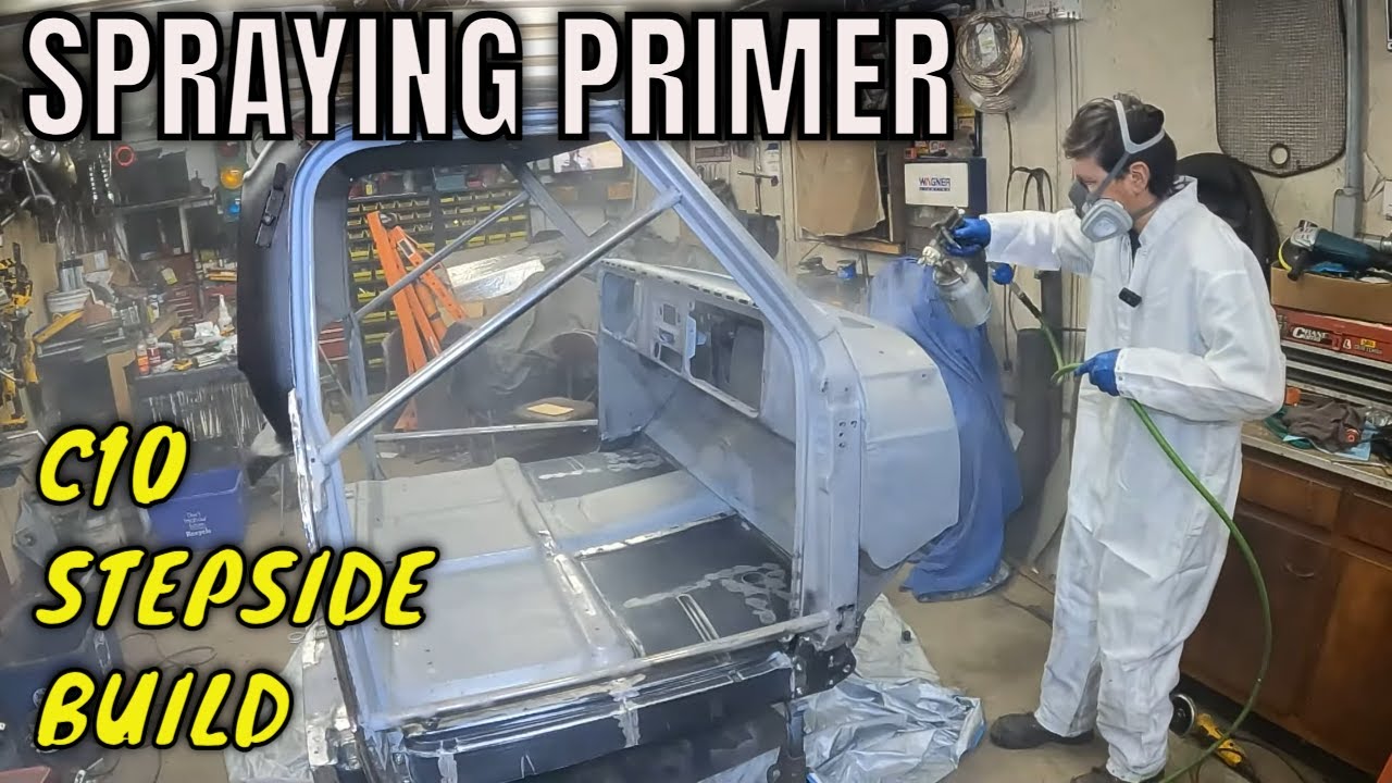 Cutting the cab back off and spraying epoxy primer! Chevy C10 stepside ...