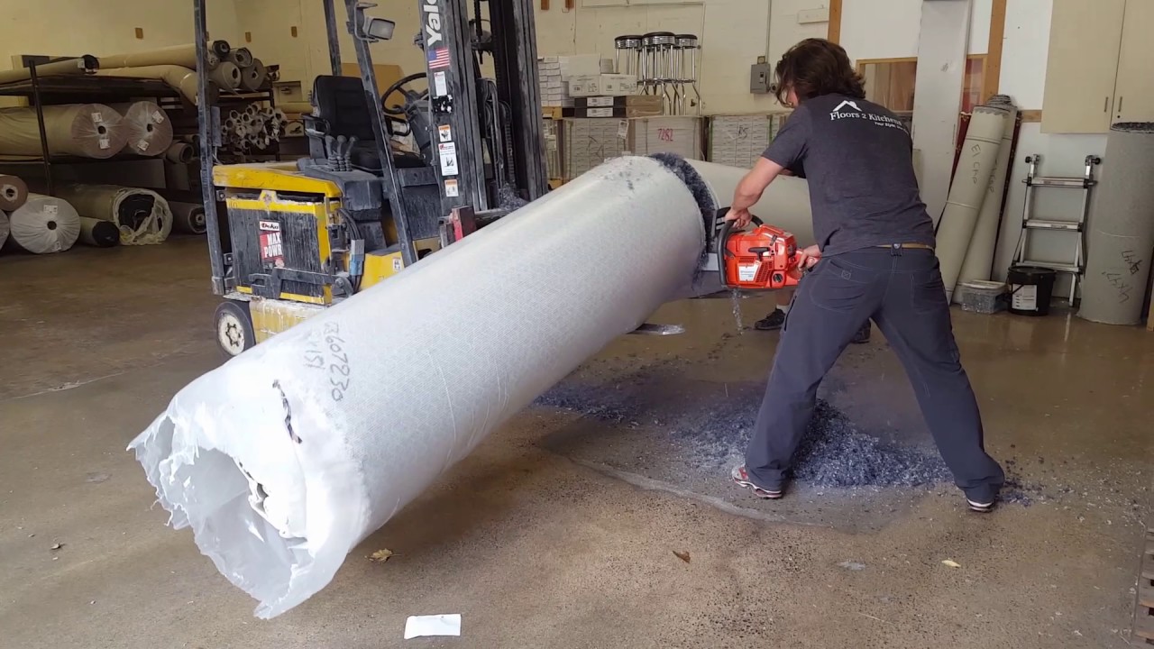 Cut Carpet roll with chain saw - YouTube
