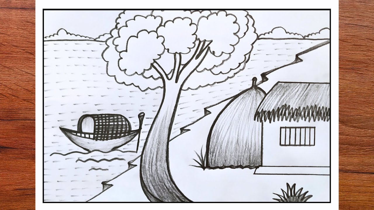 Prakritik Drishya Drawing | Nisarg Chitra Nature Drawing | Very very ...