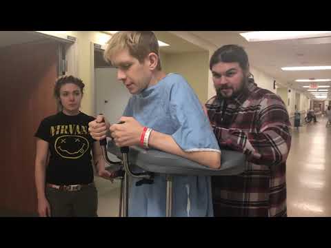 Diapered Blondboy goes for a walk in the hospital