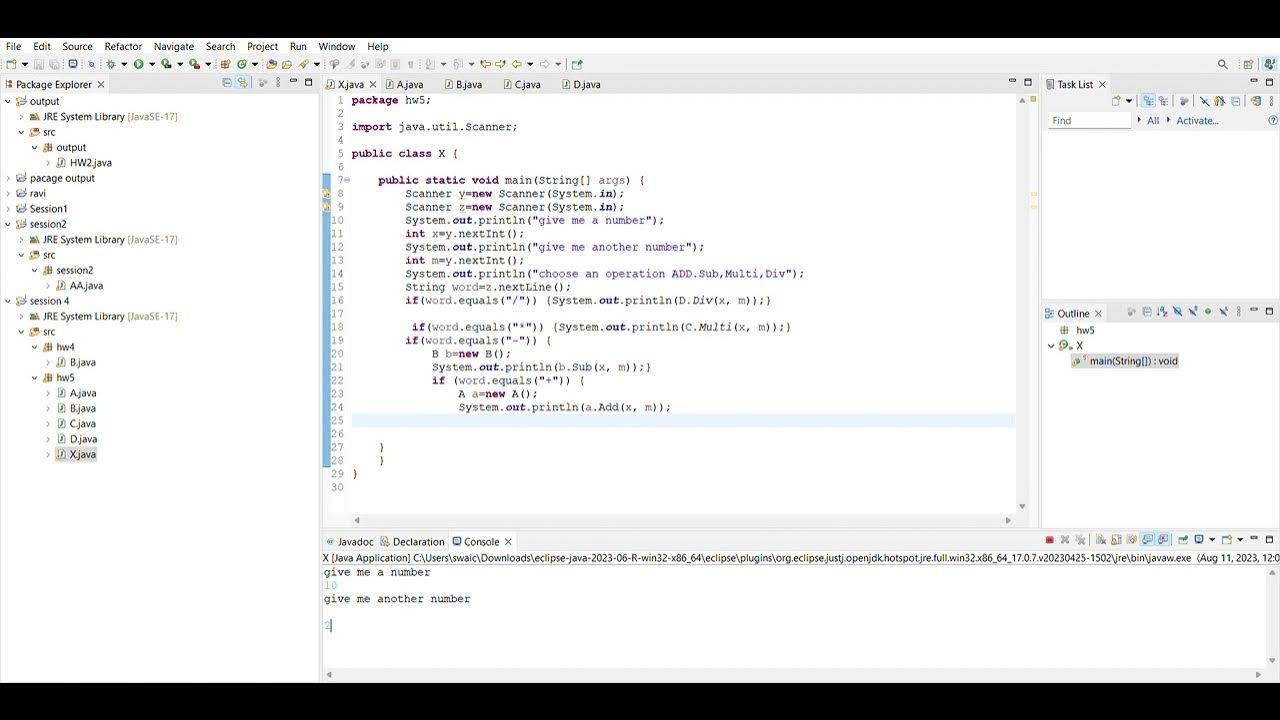 Eclipse Workspace Session 4 Src Hw5 X Java Eclipse Ide 2023 08 11 00 07 27 Youtube