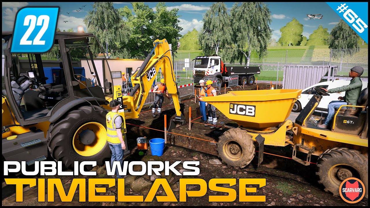 🚧 Using JCB 3CX Backhoe Loader For Digging Pipeline Trench ⭐ FS22 City ...
